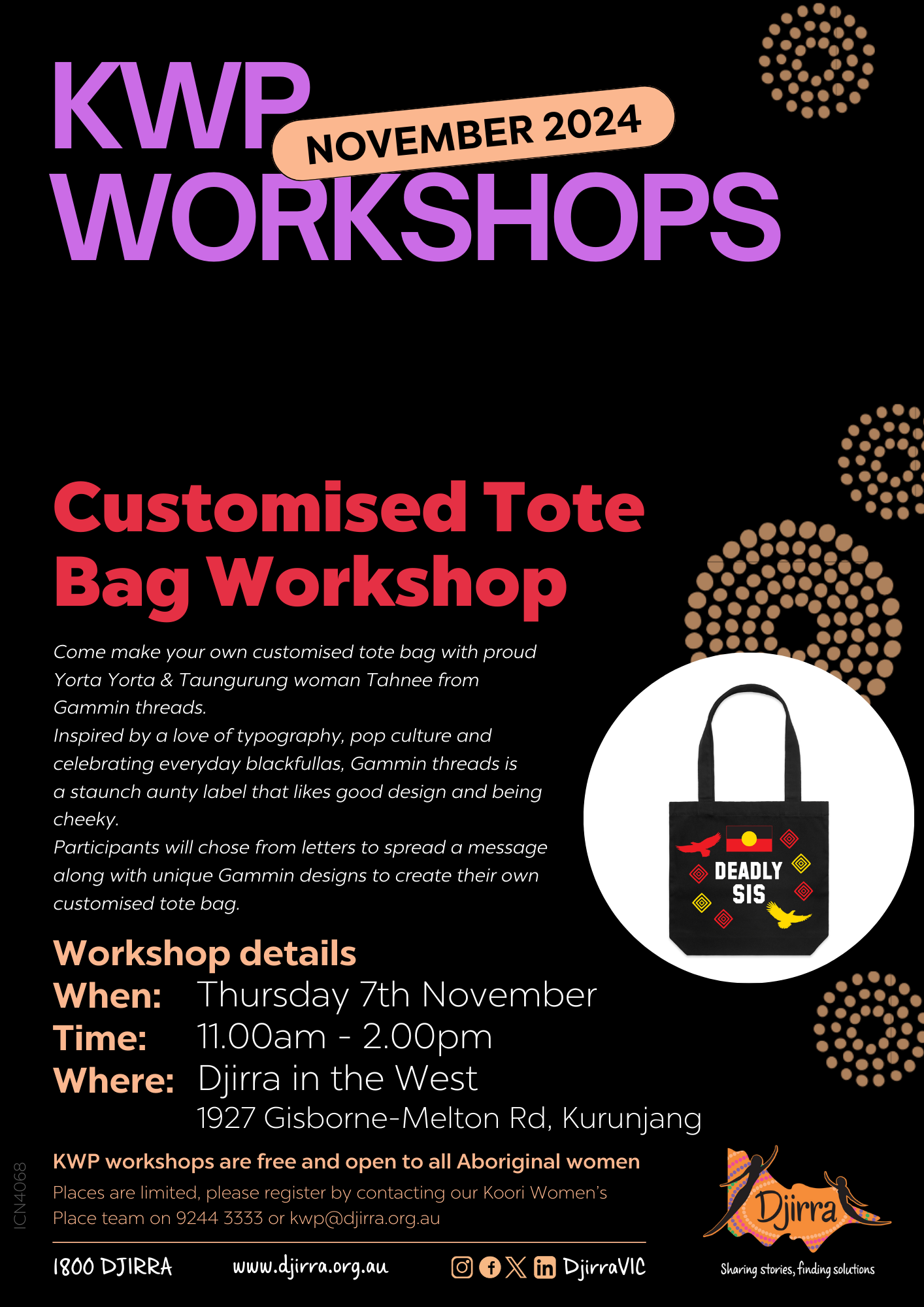 Customised Tote Bags with Gammin Threads- Melton- Thursday 7th November | Djirra – Sharing ...