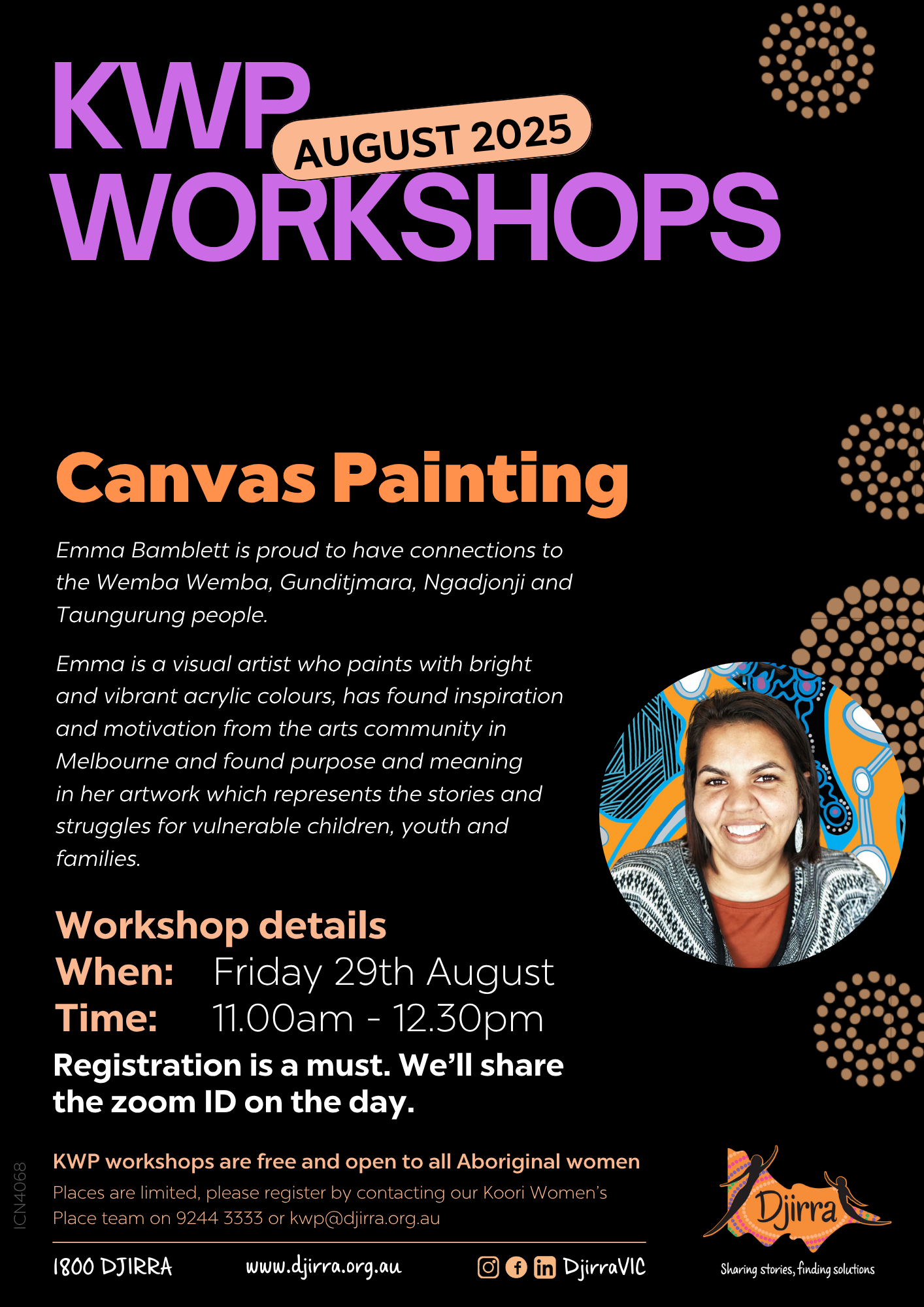 Canvas Painting with Emma Bamblett- Friday 29th August- ONLINE | Djirra ...